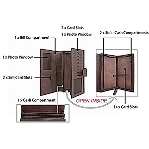 ORIREAL Womens Wallet Genuine Leather Dip Dye Card Organizer Ladies Purse Large Capacity Clutch (Coffee)