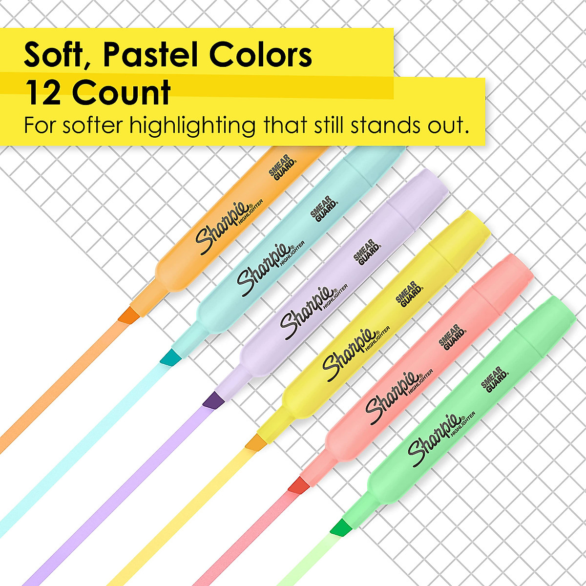 SHARPIE Tank Highlighters, Mild Pastel Colors, Assorted, Chisel Tip, 12 Count