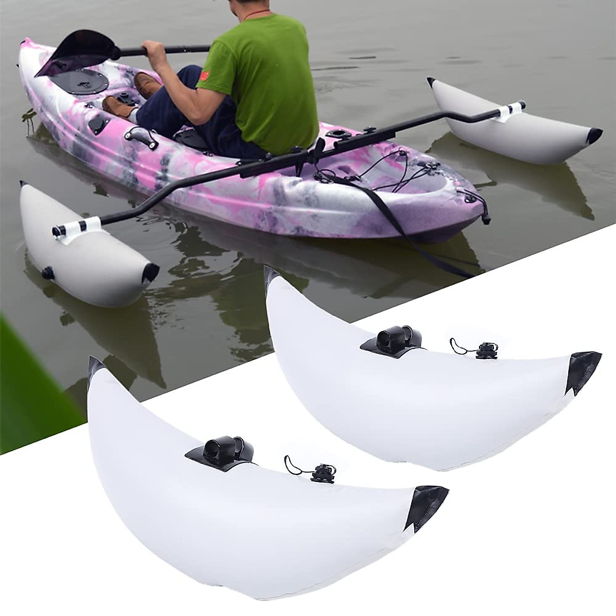 2PCS Inflatable Outriggers, Kayak Outrigger Inflatable Fishing Boat Stabilizer Pontoon Float Tube Kit