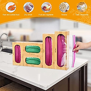 Bag Storage Organizer for Kitchen Drawer, Bamboo Organizer, Compatible with Ziplock Gallon, Quart, Sandwich and Snack Variety Size Bag (Parted)