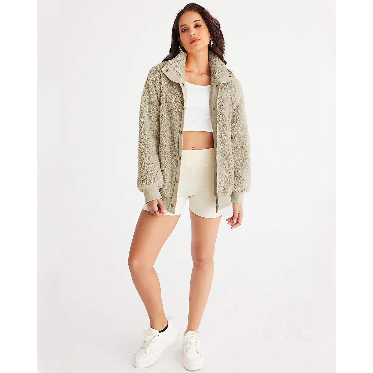 MEROKEETY Women's 2024 Winter Long Sleeve Button Sherpa Jacket Coat Casual Warm Fleece