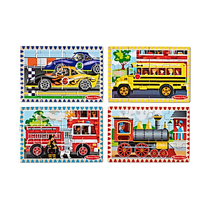 Melissa & Doug Vehicles 4-in-1 Wooden Jigsaw Puzzles in a Storage Box (48 pcs) - FSC Certified