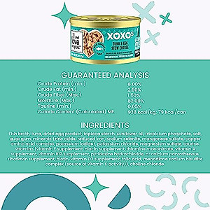 I AND LOVE AND YOU" XOXOs Canned Wet Cat Food, Chicken and Tuna/Tuna and Egg Stew, Grain Free, Real Meat, No Fillers, 3 oz Cans, Pack of 12 Cans