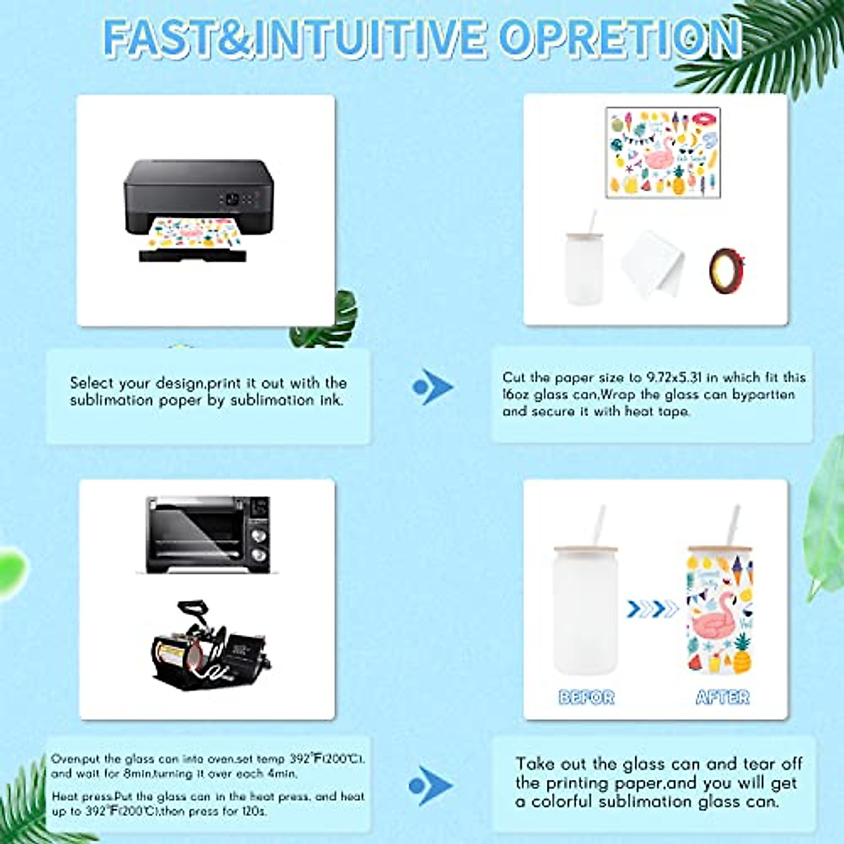 ZONEGRACE 4 Pack Frosted Sublimation Glass Blanks With Bamboo Lid,16 OZ Sublimation Beer Can Glass Cups,Drinking Glasses Jars Mugs Tumblers With Straw,Ideal for Whiskey,Iced Coffee,Juice,Soda,Water