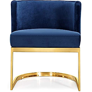 Meridian Furniture Gianna Collection Modern | Contemporary Velvet Upholstered Dining Chair with Polished Gold Metal Frame, 24" W x 22" D x 29.5" H, Navy