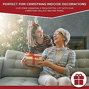 Animated Christmas Village Skating Pond - Lighted Musical Snow Scene with 4 Moving Skaters, Adapter, Battery Slot