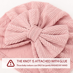 DRESHOW BQUBO 5 Pieces Newborn Baby Turban Hats Bow Baby Infant Beanie Breathable Toddler Cap for Baby Girls 3-12 Months
