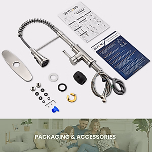 BLYLUND Commercial Kitchen Faucet with Pull Down Sprayer, One Hole Single Handle High Arc Pull Out Farmhouse Sink Faucets,Brushed Nickel