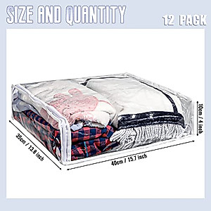 12 Pcs Clear Vinyl Zippered Storage Bags 15.8 x 13.8 x 4 Inch Sweater Storage Bags Plastic with Zipper Moth Proof Bed Sheet Organizer for Blankets Clothes Closet Sweater Quilt Pillow