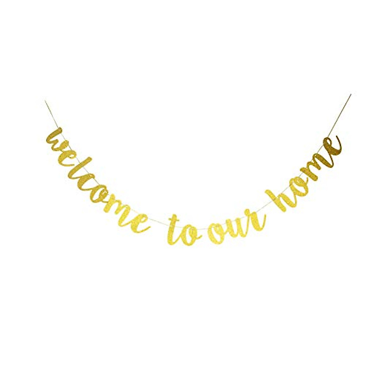 Starsgarden Glitter Gold Welcome to Our Home Banner for Housewarming Patriotic Military Decoration Family Party Supplies Cursive Bunting Photo Booth Props Sign(Gold Welcome Home)