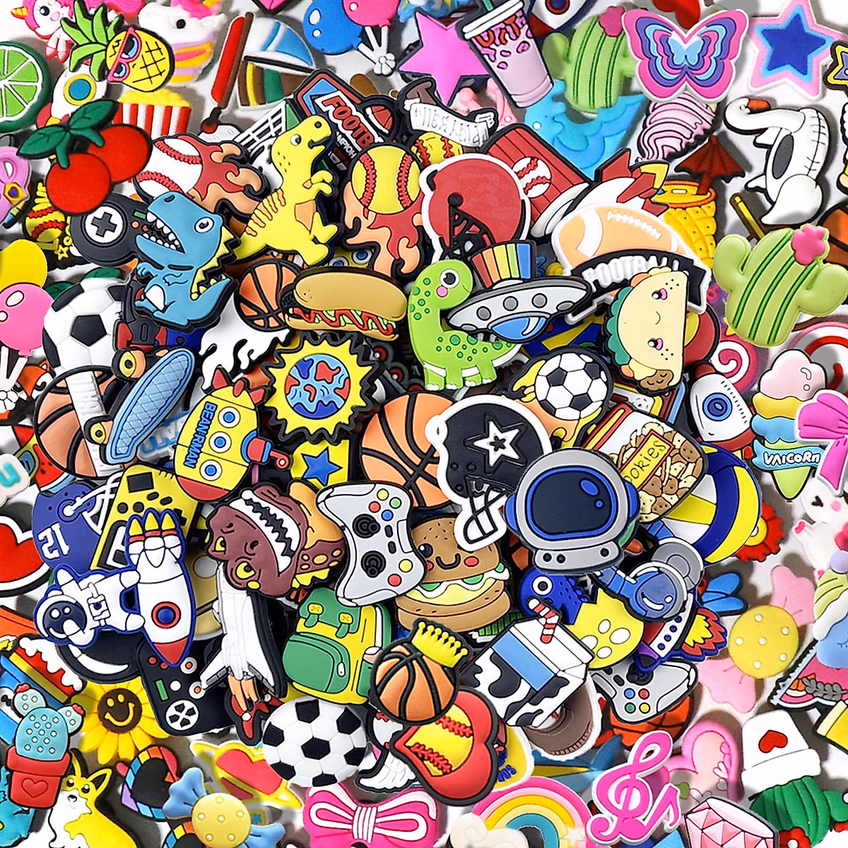 CXPHT 35,50,100 Pcs Random PVC Shoe Charms,Garden Shoes Cute Shoe Charms Wristband Bracelet Decoration with Different Designs Shape for Girls,Boys and Adult Party Gift(50)