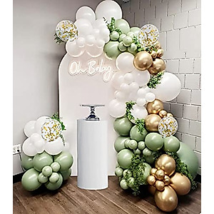 Sage Green Balloon Garland Kit,138pcs Sage Green Balloons with White Metallic Gold Confetti Balloons for Wedding Birthday Party Baby Shower Party Background Decoration