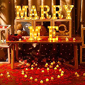 Hortsun Marry ME Light up Letters Wedding Proposal Decorations Will You Marry Me I Love U Sign Rose Petals 24 LED Love Candles Romantic Night Light for Proposal Engagement Outdoor (Red)