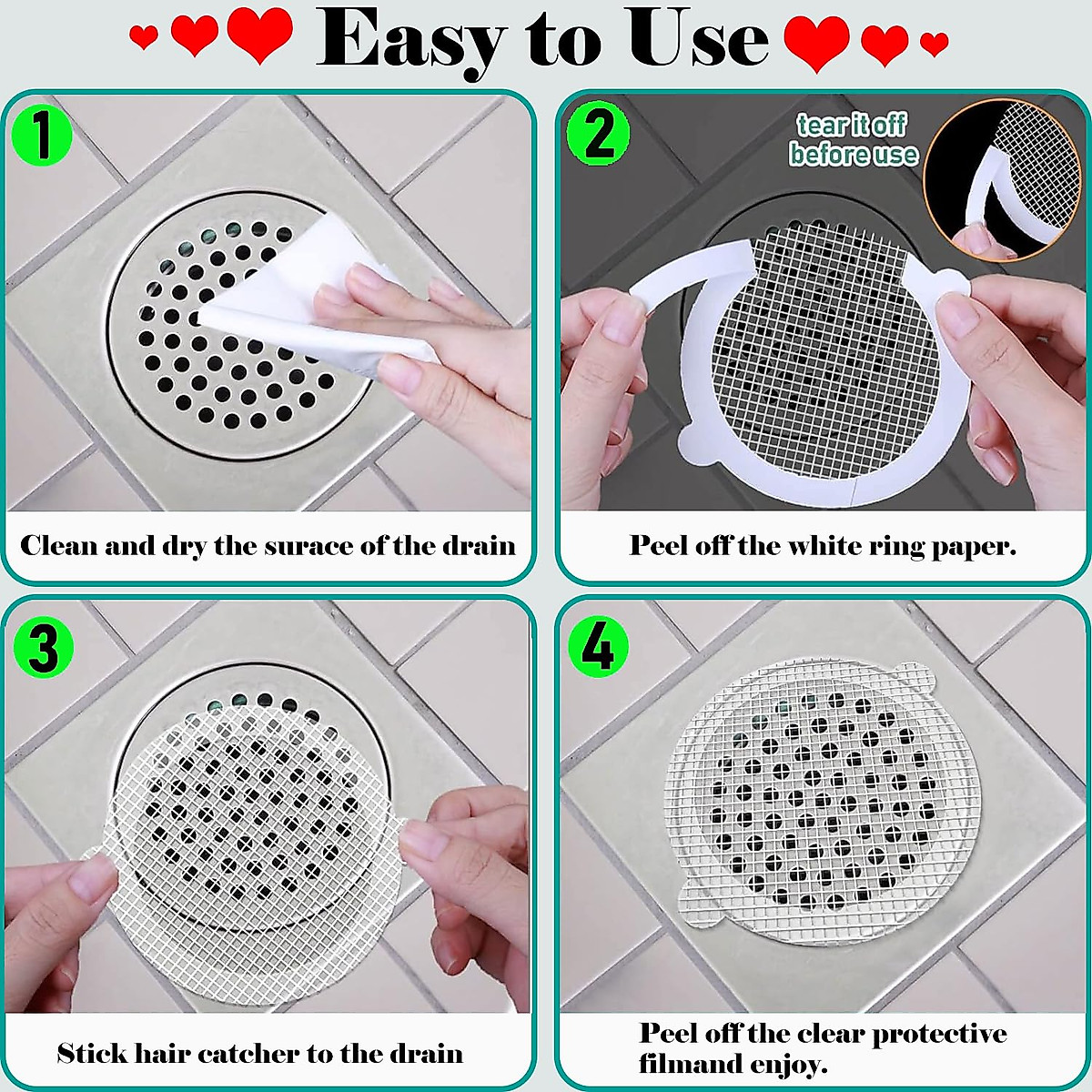 MYLFBT 36 PCS Circular Disposable Shower Drain Hair Catcher Mesh Stickers,Shower Drain Covers for Bathroom and Kitchen Sink Strainers,Suitable for Pet Hair Collection,Bathroom Essentials