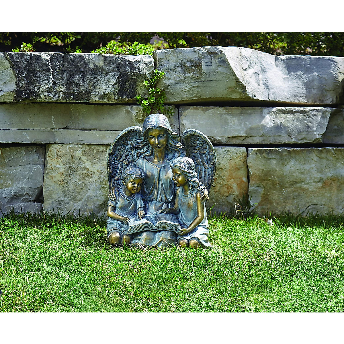 Roman - Angel with Two Children Statue, 15.5" H, Garden Collection, Resin and Stone, Decorative, Gift, Home Outdoor and Indoor Decor, Durable, Long Lasting