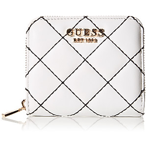 GUESS womens Cessily Small Zip Around Wallet, White Multi, one size US