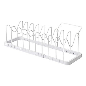 YAMAZAKI home 3840 Adjustable Lid & Pan Organizer-Kitchen Drawer Storage Shelf Rack, One Size, White