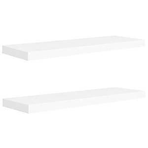 homiuse 2 Pack Floating Shelves 31.5" Wall Shelves for Bathroom Shelf Decor Floating Shelf Bracket Wall Mounted Shelves for Bedroom Hanging Shelves for Wall Storage Small Shelf White Shelves MDF