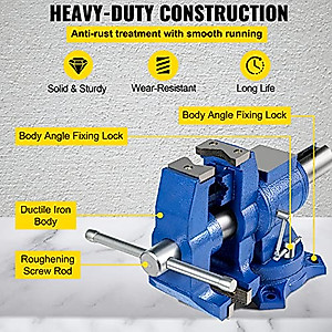 BestEquip 4" Heavy Duty Bench Vise , Double Swivel Rotating Vise Head/Body Rotates 360° ,Pipe Vise Bench Vices 15Kn Clamping Force,for Clamping Fixing Equipment Home or Industrial Use
