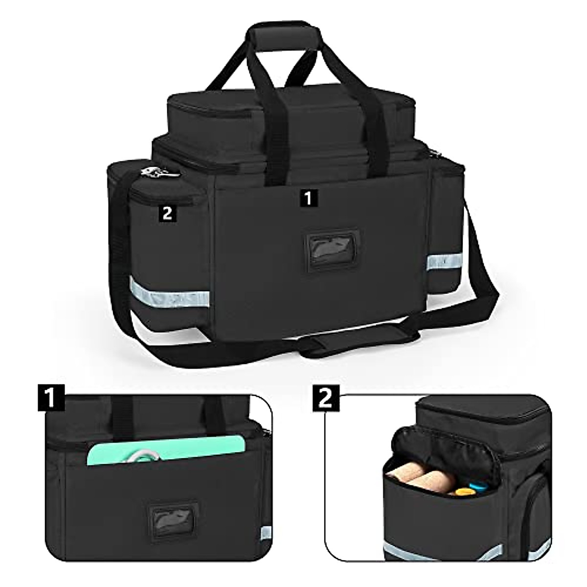 Damero First Aid Medical Bag, Medical Trauma Bag Empty with 2 Removable Pouches and Dividers, Ideal for EMT, EMS, Paramedics, Black