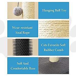 MeowHomm 32" Cat Scratching Post with Self Groomer Cat Brush, Sisal Rope Tall Cat Scratching Post with Soft Hanging Ball for Indoor Cats, Cat Claw Scratcher Covered with Soft Smooth Plush