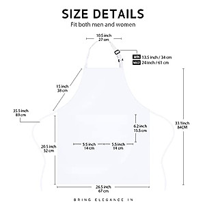 Syntus 2 Pack Adjustable Bib Apron Waterdrop Resistant with 2 Pockets Cooking Kitchen Aprons for BBQ Drawing, Women Men Chef, White