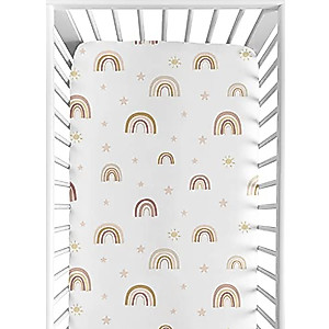 Sweet Jojo Designs Boho Rainbow Girl Fitted Crib Sheet Baby or Toddler Bed Nursery - Blush Pink Dusty Rose Gold Yellow Mauve Taupe Beige Tan Bohemian Stars Sun Celestial Vintage Sky