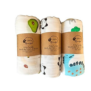 100% Organic Cotton Unisex Muslin Swaddle Blanket for Baby 3 Pack Hypoallergenic Breathable Baby Essentials Registry