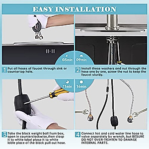 ARRISEA Bar Faucets, RV Faucets, Double Bowl Kitchen Sink Faucet with 10'' Deck Plate, Brushed Nickel Single Handle Laundry Sink Faucet with Three Modes Sprayer, Farmhouse Tap, Outdoor Sink Tap