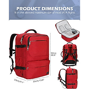 Hynes Eagle 44L Carry on Backpack Airline Approved Travel Backpack for Men Women Large Laptop Backpack 17 inch Nylon Backpack Overnight Weekender Bag Red