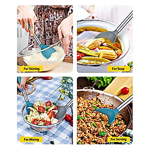 Pack of 2 Large Silicone Cooking Spoon Non Stick Solid Basting Spoons Heat-Resistant Kitchen Utensils for Mixing Serving (Gray-Blue)