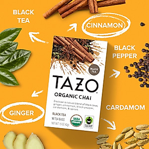 TAZO Tea Bags, Black Tea, Regenerative Organic Chai Tea, 16 Count (Pack of 6)