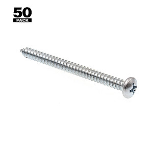 Prime-Line 9019966 Sheet Metal Screw, Self-Tapping, Pan Head Phillips, #8 X 2 in, Zinc Plated Steel, Pack of 50