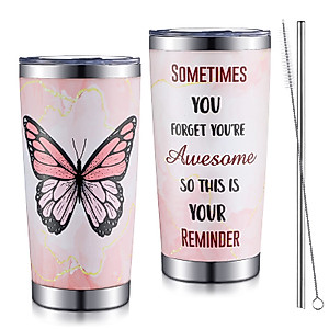 Funtery Valentine's Day Gifts 20 oz Pink Butterfly Tumbler Gifts for Women Nana Inspirational Birthday Gifts from Daughter Son Mom Gifts Mother's Day Pink Gifts Thank You for Mom Friends Wife