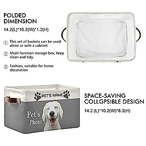 CHIFIGNO Personalized Dog Toy Storage Basket with Handles, Customized Pet's Name and Photo Collapsible Storage Boxes Organizer Bag for Clothes Storage Toys Storage, 1PC