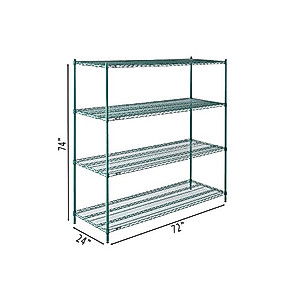Nexel Poly-Green Adjustable Wire Shelving Unit, 4 Tier, Heavy Duty Commerical Storage Organizer Wire Rack, 24" x 72" x 74", Green
