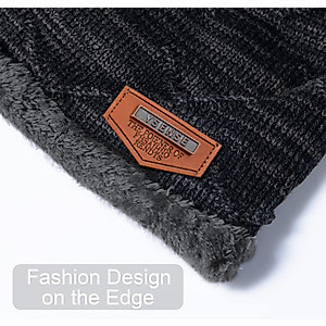 YSense Mens Winter Hats Warm Slouchy Beanie Oversized Baggy Hat Fleece Lined Knit Skull Cap Black Grey