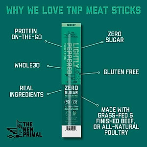 The New Primal Lightly Peppered Turkey Sticks, Keto, Gluten Free Healthy Snacks, Sugar Free Low Carb High Protein, Jerky Meat Stick, 7g Protein, 20 Ct