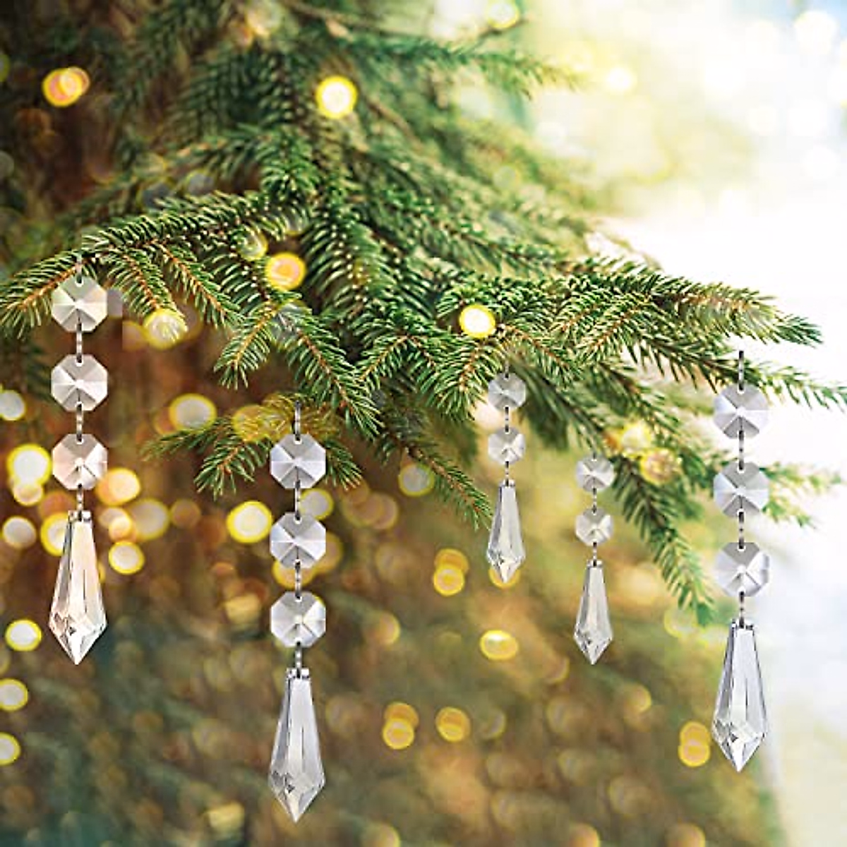 Jishi Hanging Crystals 30-Pack Centerpieces Decorations Garland Chandelier Crystal Beads Strings, Clear Acrylic Icicle Christmas Decor Clearance Tree Ornaments, Dangle Prisms Diamond Gem Jewel Strands
