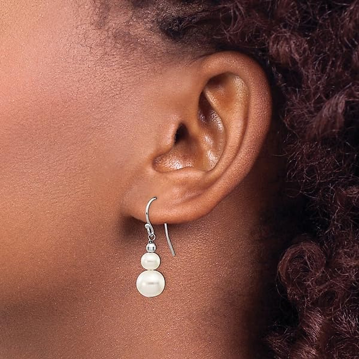 14K White Gold 6 9mm Round Freshwater Cultured Pearl Graduated Drop Dangle Earrings