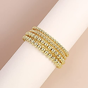 Elegance 11 designs 14K Gold Plated Bead Ball Bracelet Stretchable Elastic Gold Beaded Bracelets for Women