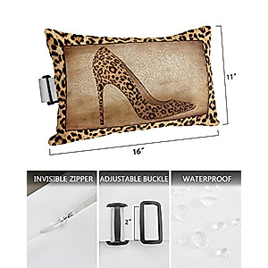 Outdoor Recliner Pillows for Lounge Chair Headrest,Sexy Leopard High Heel Shoe Waterproof Lumbar/Head Pillow with Adjustable Elastic Stripe for Patio/Office/Beach/Pool,Retro Wildlife Animal Skin