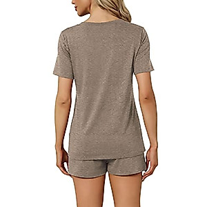 RUBZOOF Pajamas for Women Shorts Set V Neck Casual Summer Short Sleeve Lounge Sets Grey XL