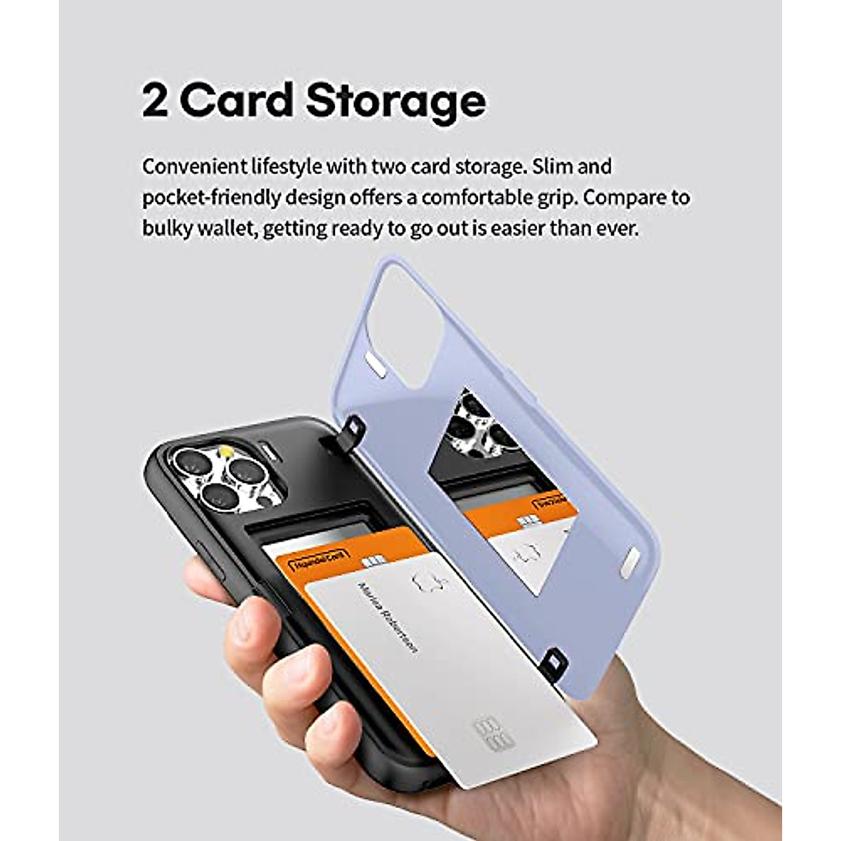 GOOSPERY Magnetic Door Bumper Compatible with iPhone 13 Pro Max Case, Card Holder Wallet Case, Easy Magnet Auto Closing Protective Dual Layer Sturdy Phone Back Cover - Lilac Purple