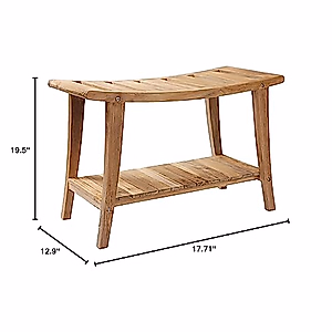 NORDIC STYLE TEAK Wood Shower and Spa Bench with Shelf, Indoor and Outdoor Use (30" Asian Style)