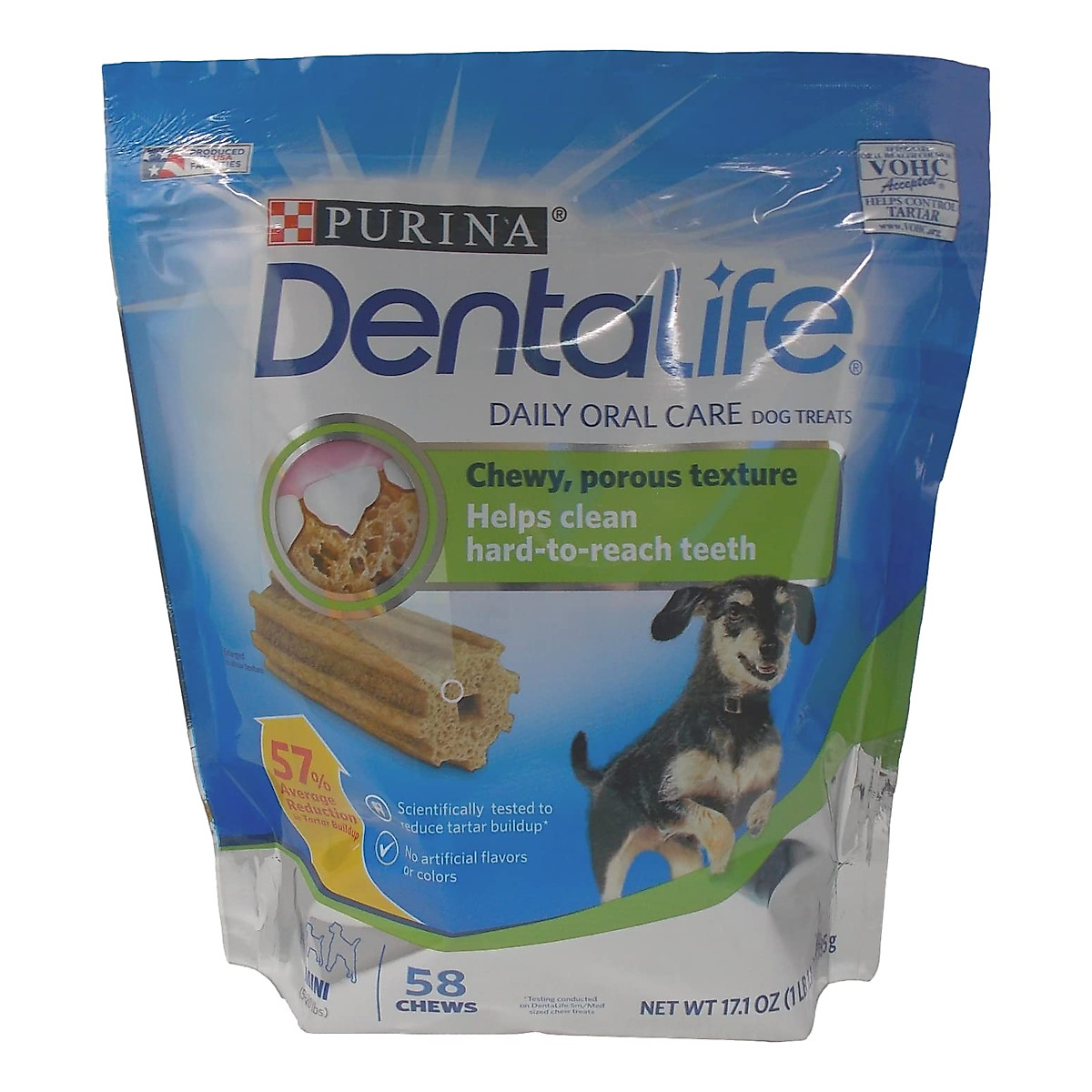 Daily Oral Care Chews Dental Dog Treats - Mini Snacks for Small Breeds (58 Count) - Plus Rope Toy and Fun Animal Facts Booklet Bundle