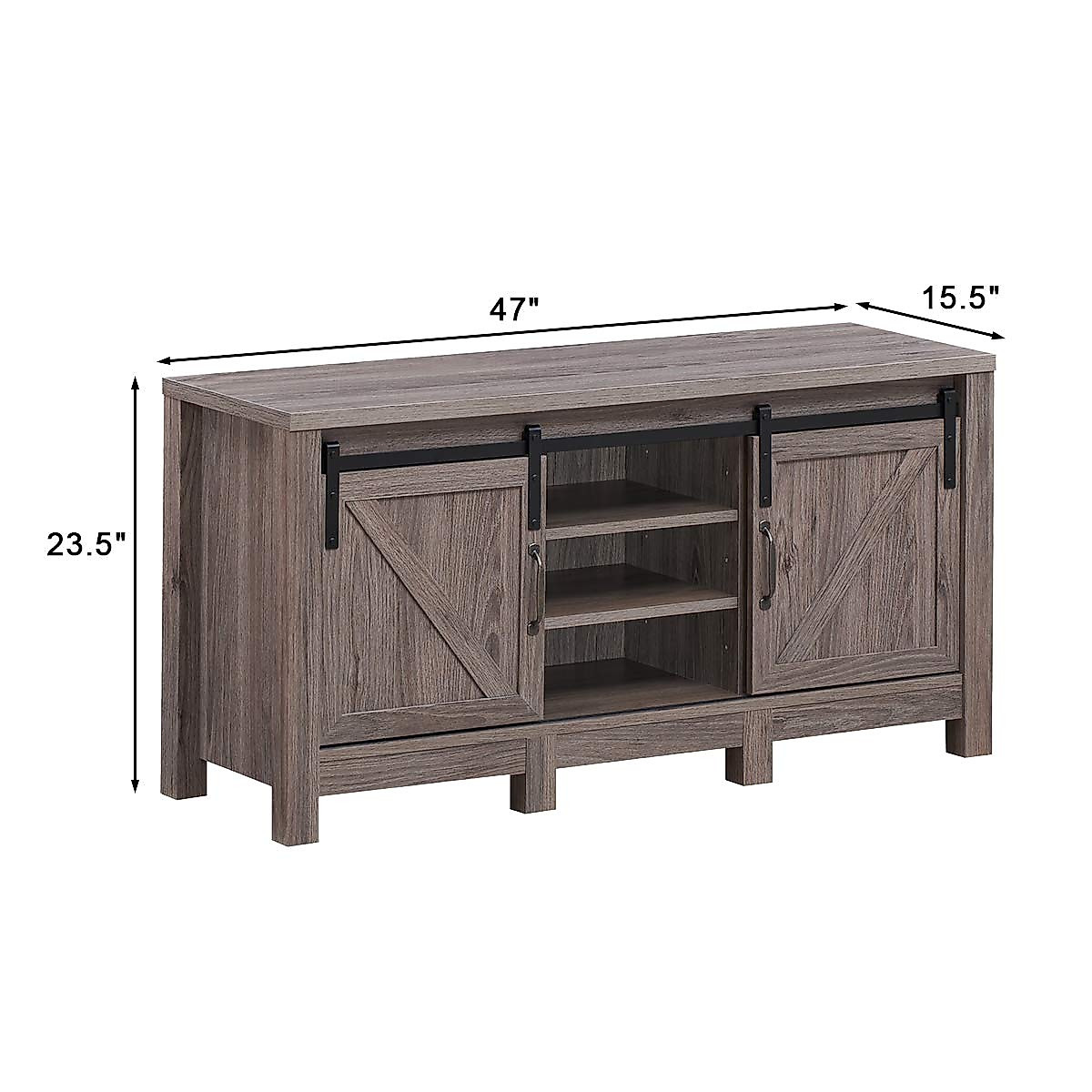 Tangkula TV Stand with Sliding Barn Doors, Modern Farmhouse Wood Entertainment Center for 55 Inch TV, Media Console Cabinet w/Storage Cabinets & Adjustable Shelves, Grey TV Stands for Living Room