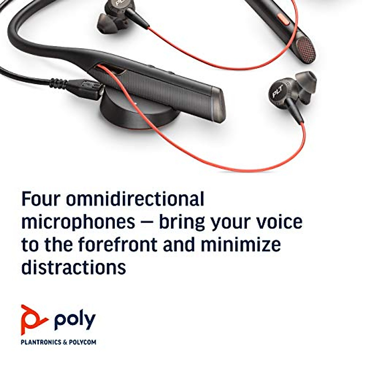 Poly Voyager 6200 UC - Bluetooth Dual-Ear (Stereo)Earbuds Neckband Headset - USB-A Compatible to connect to your PC Mac - Works with Teams, Zoom & more - Active Noise Canceling, Black (208748-01)