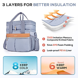 TOURIT Lunch Box for Women Men Double Deck Insulated Lunch Bag Women Expandable Leakproof Reusable Lunch Cooler Bag for Work, Office, Picnic, Grey