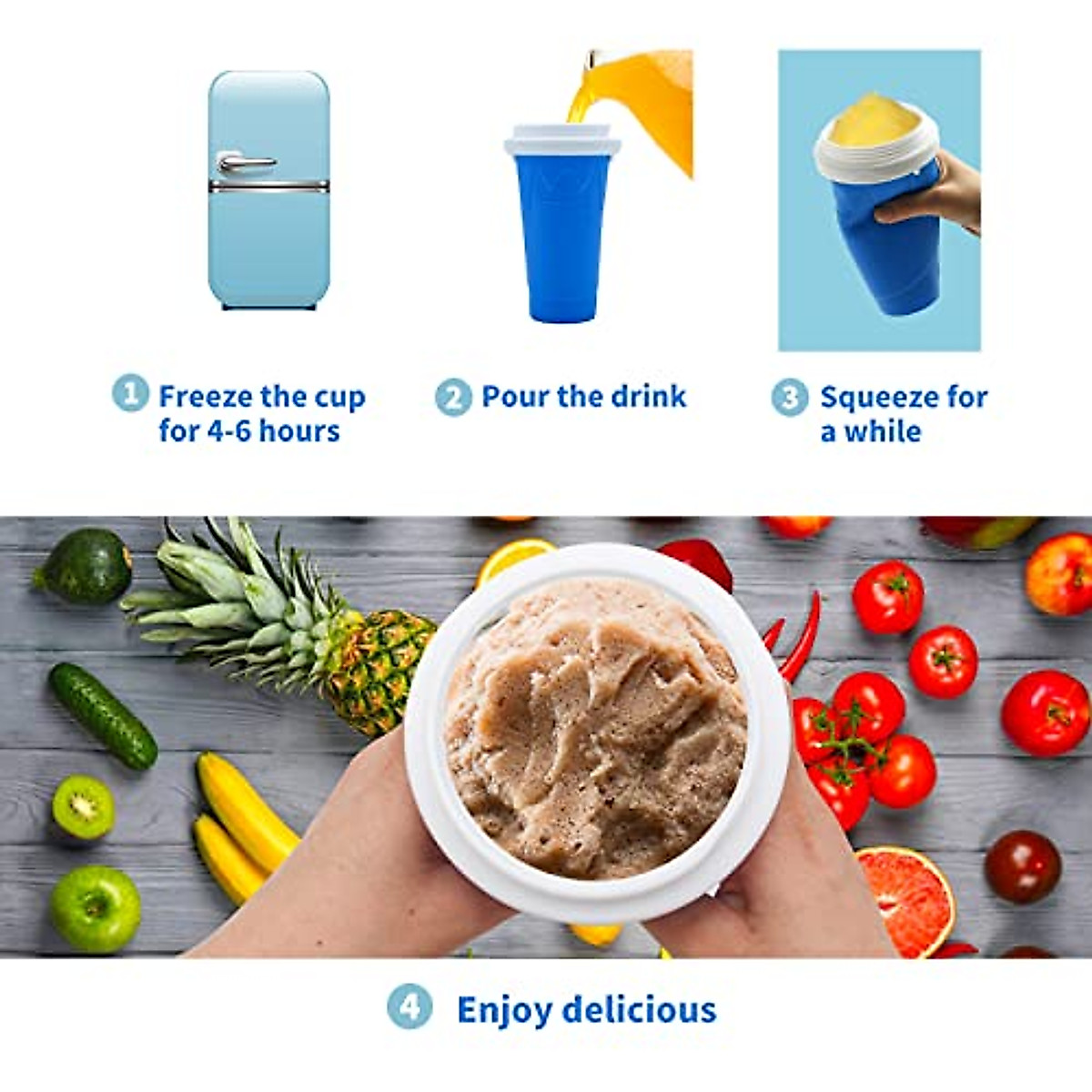 Slushy Cup Slushie Cup Maker, Slushy Maker Cup Magic Frozen Squeeze Ice Cup Tiktok Cool Stuff,Slushie Cups with Lids And Straws,Slush Cup Summer Homemade DIY Smoothies Slushies Cups Slushy Machines (blue)